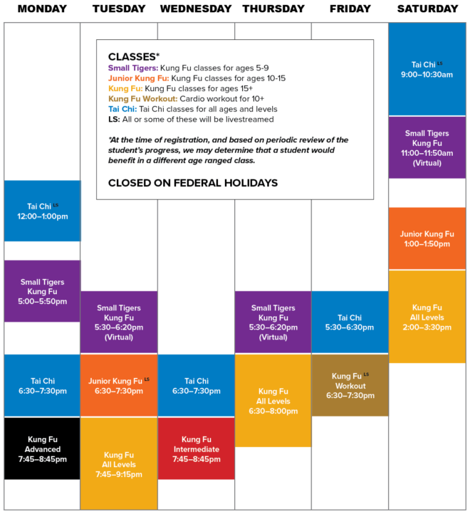 Class Schedule – Jow Ga Shaolin Institute
